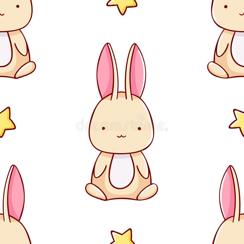 Simple Seamless Pattern, Cute Kawaii Hand Drawn Bunny Doodles Stock ...