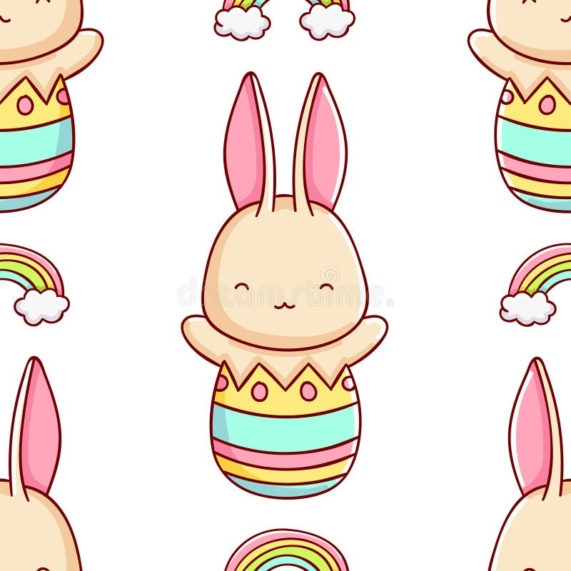 Simple Seamless Pattern, Cute Kawaii Hand Drawn Bunny Doodles Stock ...