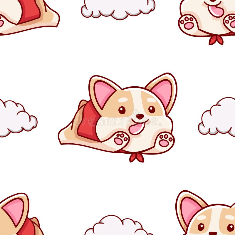 Simple Seamless Pattern, Cute Kawaii Hand Drawn Corgi Doodles Stock ...