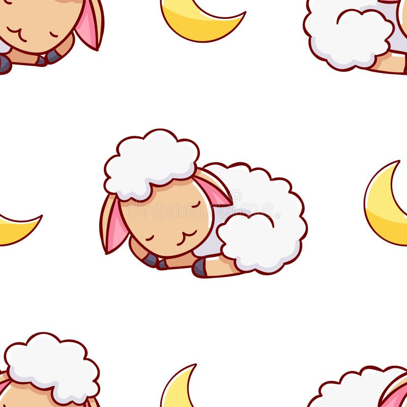 Simple Seamless Pattern, Cute Kawaii Hand Drawn Sheep Doodles Stock ...