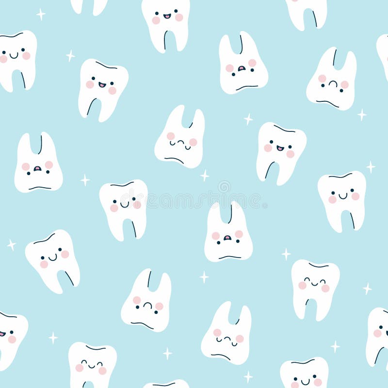 Simple Seamless Pattern with Cute Kawaii Teeth. Vector Graphics Stock ...