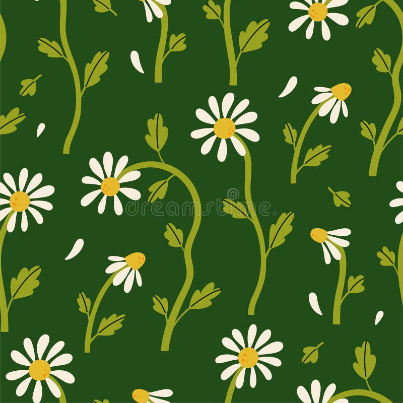 Simple Daisies in Grey and Aqua Green with Red Centers Vector Repeat ...