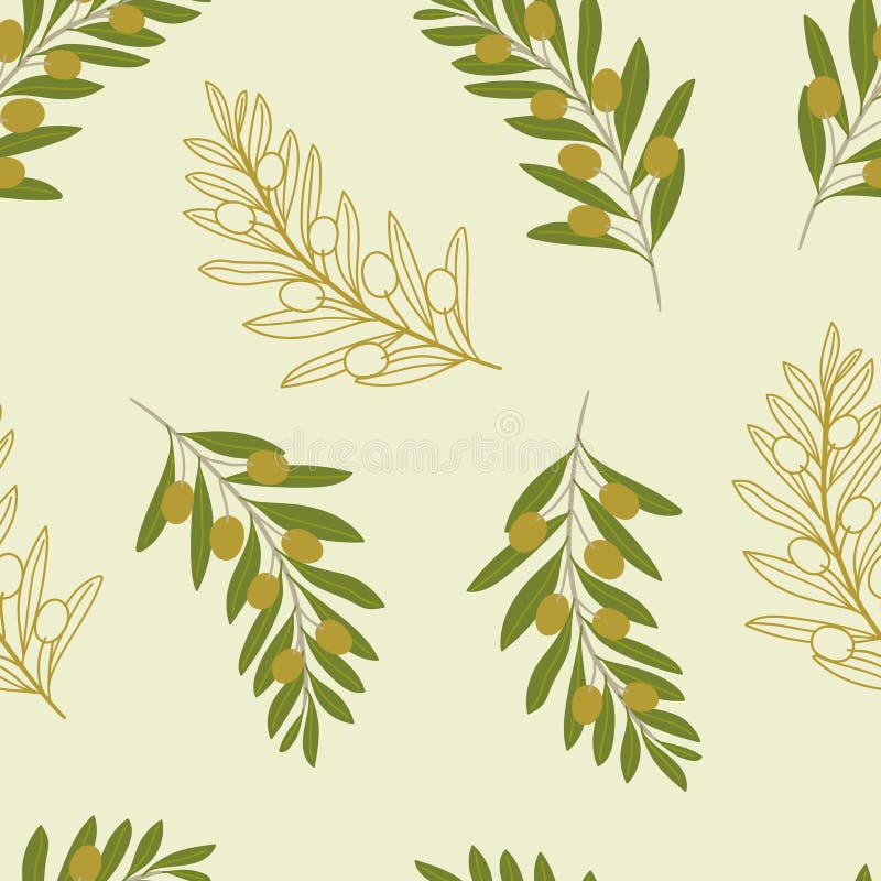 Simple Seamless Pattern with Line and Colorful Olive Leaves and ...
