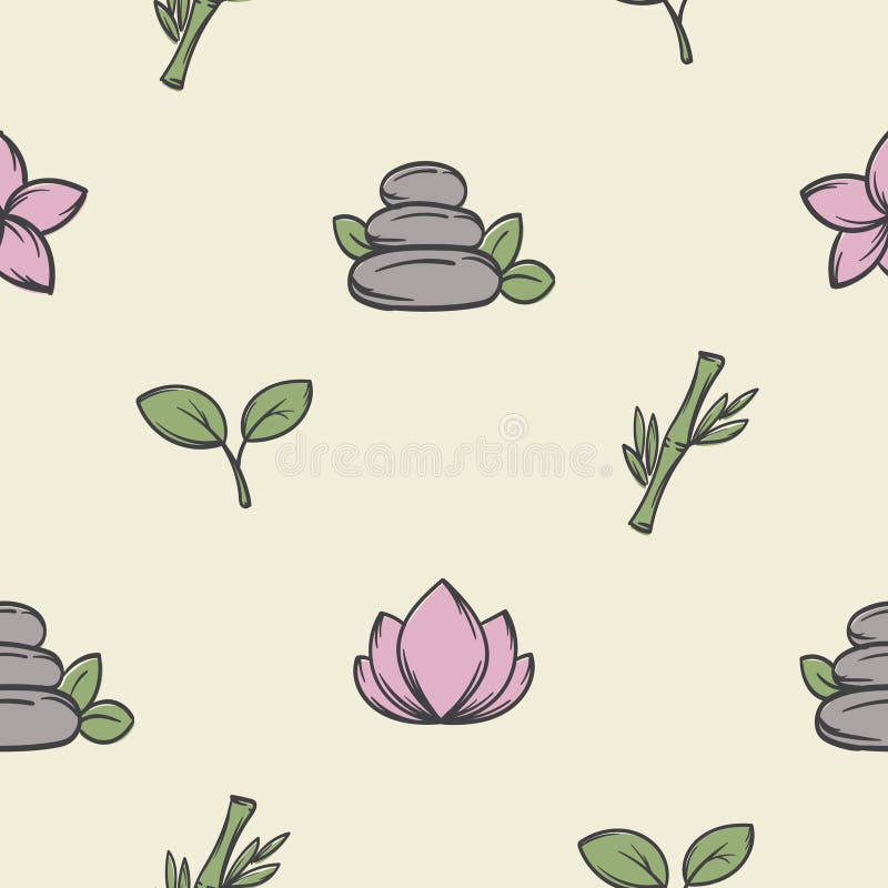Simple Seamless Pattern with Lotus Flowers, Stones and Bamboo. Vector ... Simple Seamless Pattern with Lotus Flowers, Stones and Bamboo. Vector ...