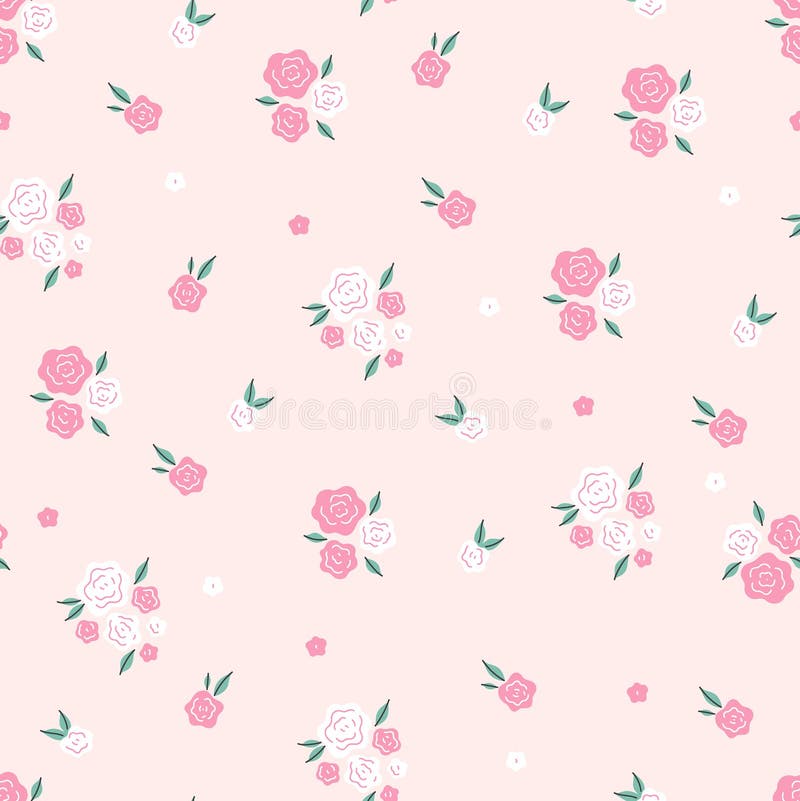 Simple Seamless Pattern with Pink and White Roses. Vector Graphics ...