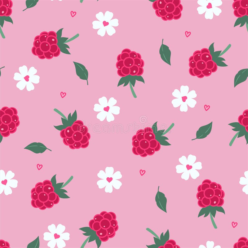 Simple Seamless Pattern with Raspberries and Flowers. Vector Graphics ...