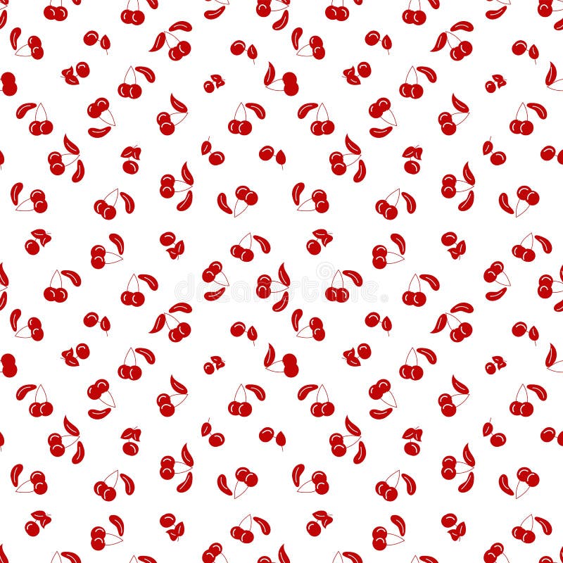 Simple Seamless Pattern of Red Cherry Berry with Leaves on White ...