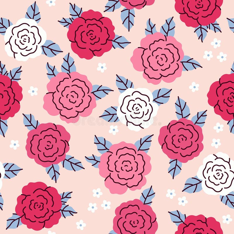 Simple Seamless Pattern with Red, Pink and White Roses. Vector Graphics ...