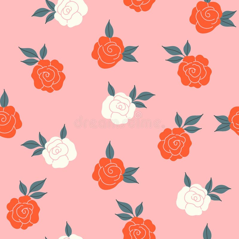 Simple Seamless Pattern with Red and White Roses on a Pink Background ...