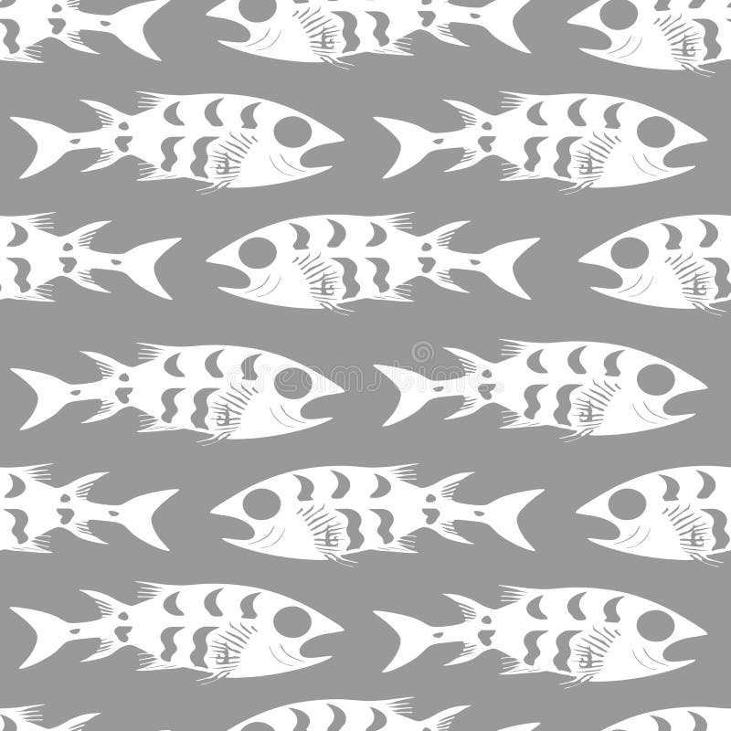Simple Seamless Pattern of White Graphic Fish on a Gray Background ...