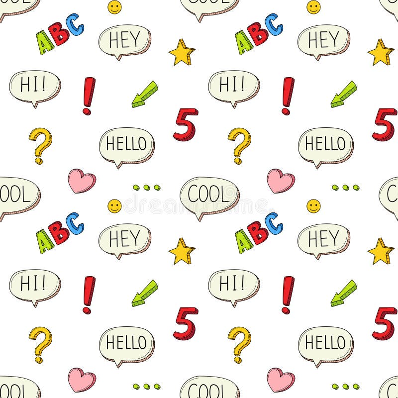 A Simple Seamless School Pattern with Speech Bubbles, Punctuation Marks ...
