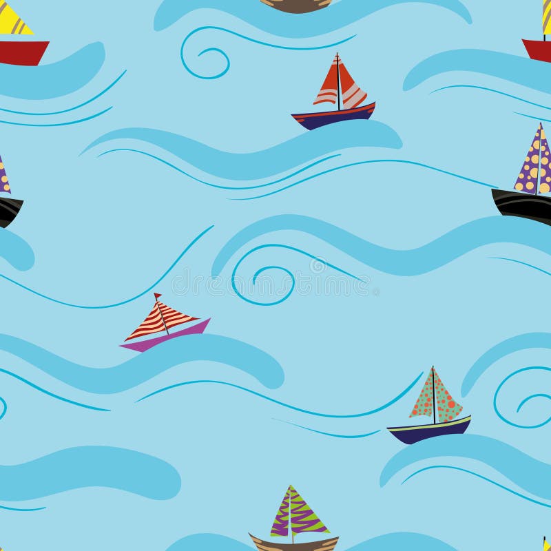 Simple Seamless Vector Illustration Pattern with Sailboats Stock ...