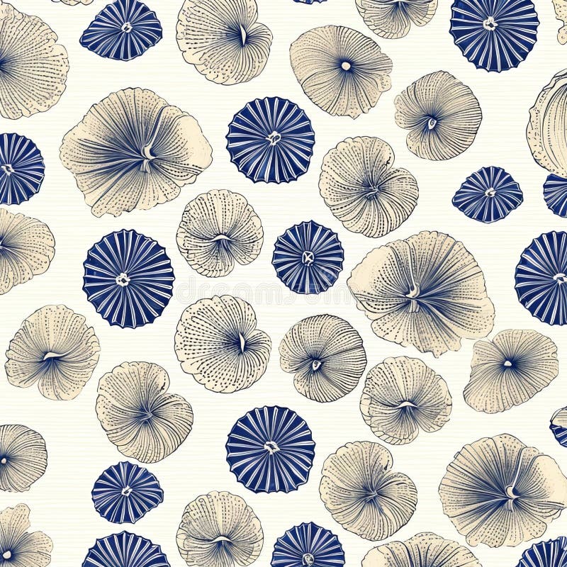 Simple Seashell Pattern Using Blue White Leaves , Generated by AI Stock ...