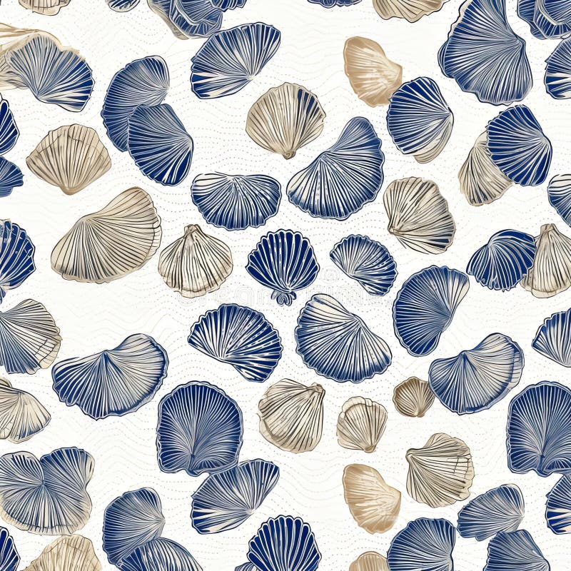 Simple Seashell Pattern Using Blue White Leaves , Generated by AI Stock ...