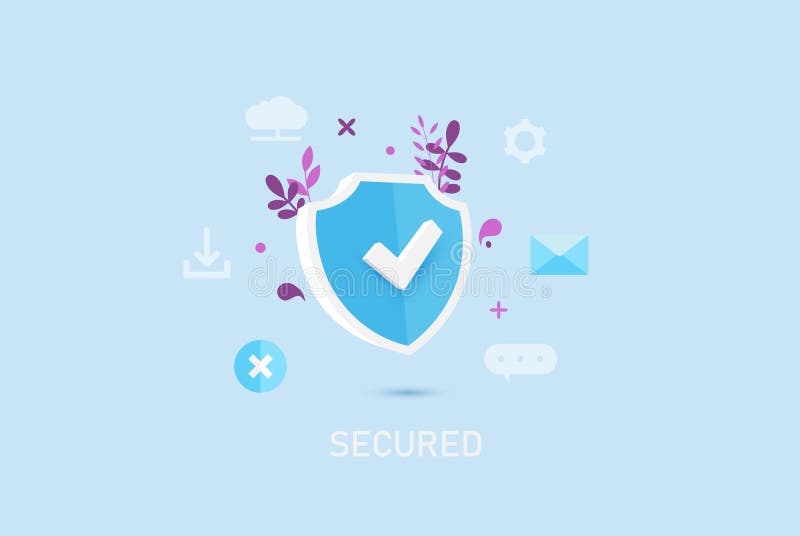 Simple Security and Secure Privacy Conceptual Illustration. Blue Shield ...