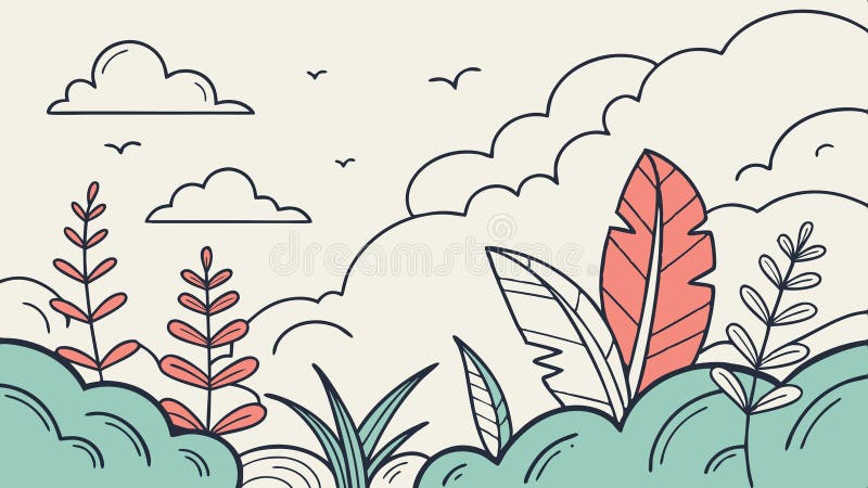 Simple Serene Landscape with Softly Rolling Hills and Sparse Stylized ...