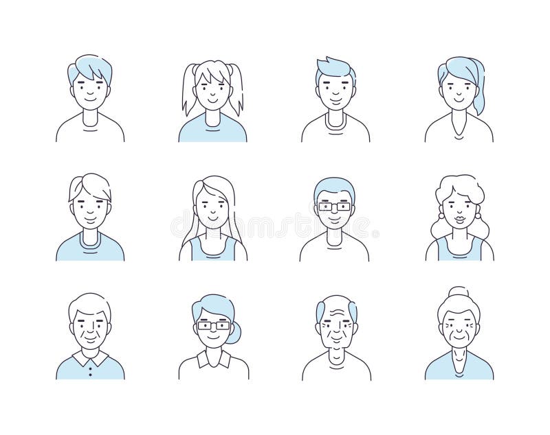 Simple Set of Avatars Icons. Different Ages People Stock Illustration ...