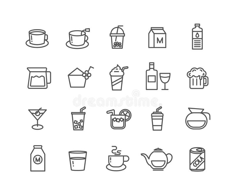 Simple Set of Beverage Vector Thin Line Icons Stock Vector ... Simple Set of Beverage Vector Thin Line Icons Stock Vector ...