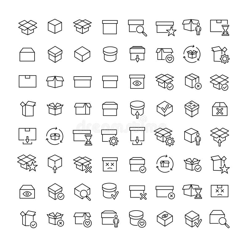 Simple Set of Box Related Outline Icons. Stock Vector - Illustration of ...