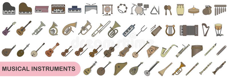 A Simple Set of Colored Musical Instruments with a Stroke. Images of ...