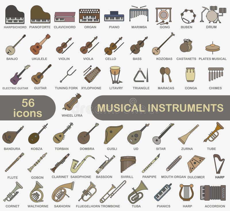 A Simple Set of Colored Musical Instruments with a Stroke. Images of ...