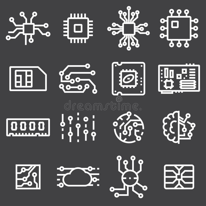 Simple Set of Computer Chips Related Vector Icons Stock Illustration ...
