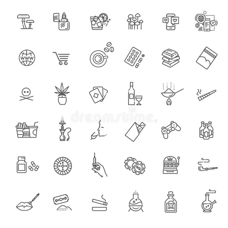 Bad Habits Linear Icons Set. Thin Line Illustrations Stock Vector ...