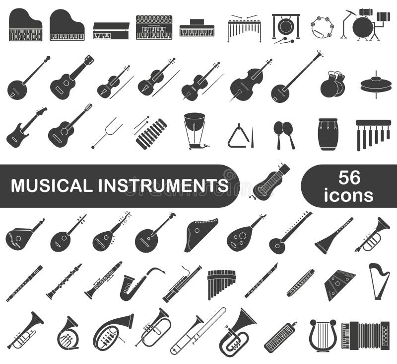A Simple Set of Dark Hollow Musical Instruments. Images of Various ...