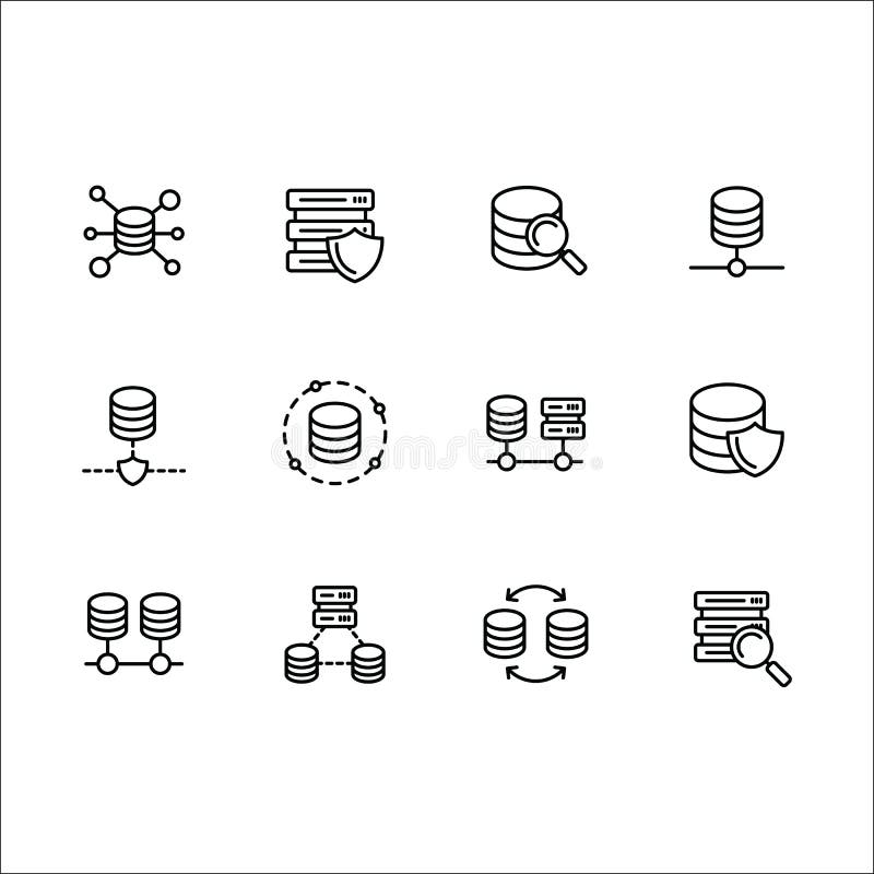 Simple Set Databases Vector Line Icon Contains Such Icons Server Software Web Internet