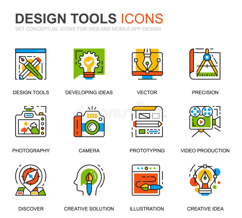 Simple Set Design Tools Line Icons for Website and Mobile Apps. Vector ...