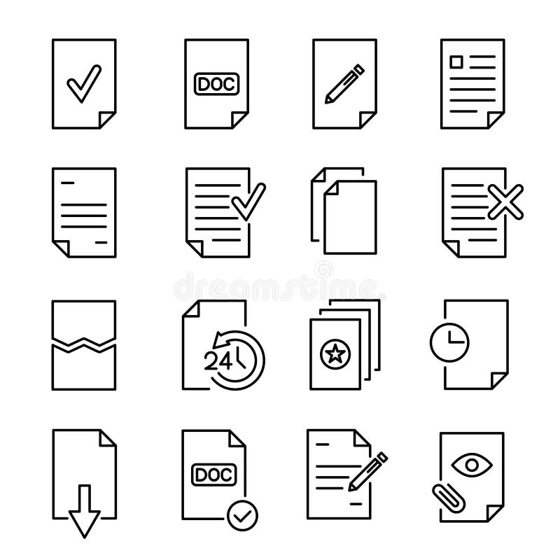 Simple Set of Document Related Outline Icons. Stock Vector ...