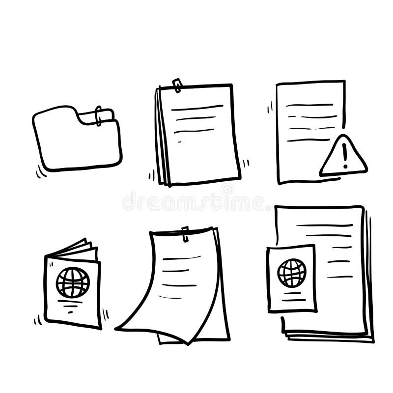 Simple Set of Documents Related Vector Line Icons with Hand Drawn ...