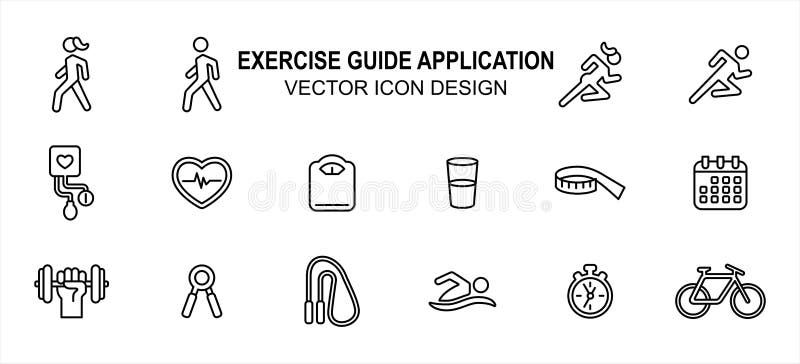 Simple Set of Exercise Sport Tracker Trainer Vector Icon User Interface ...