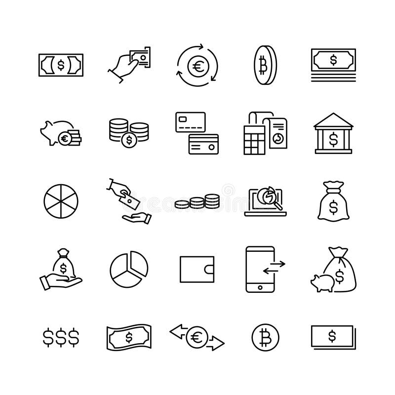 Simple Set of Finance Related Outline Icons. Stock Vector ...
