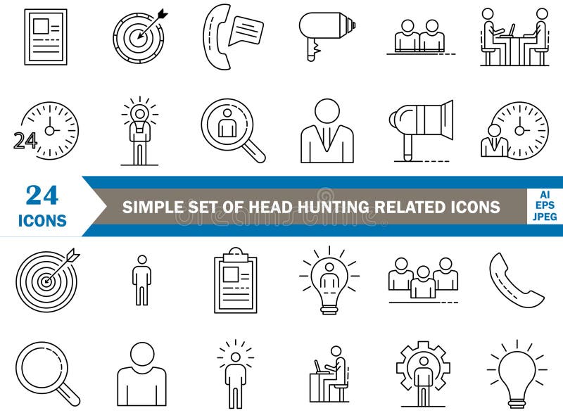 Simple Set of Head Hunting Related Vector Line Icons Vector Illustrator ...