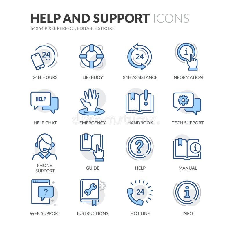 Line Help and Support Icons Stock Vector - Illustration of ...