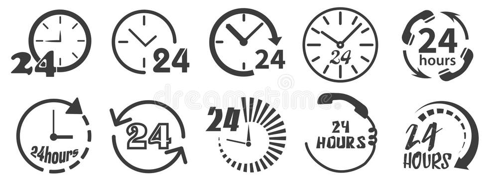 A Simple Set of Illustrations of Around the Clock Elements. Set of 24 7 ...