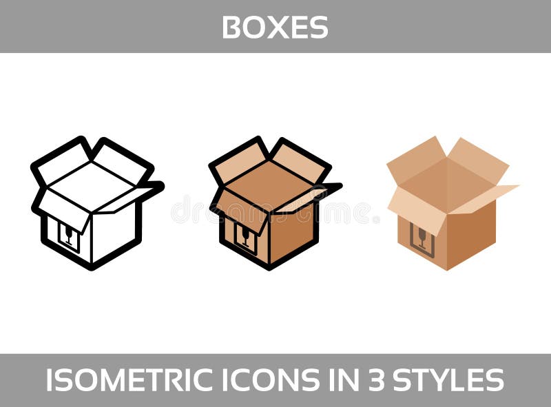 Simple Set of Isometric Packaging Boxes Vector Line Art Icons. Black ...