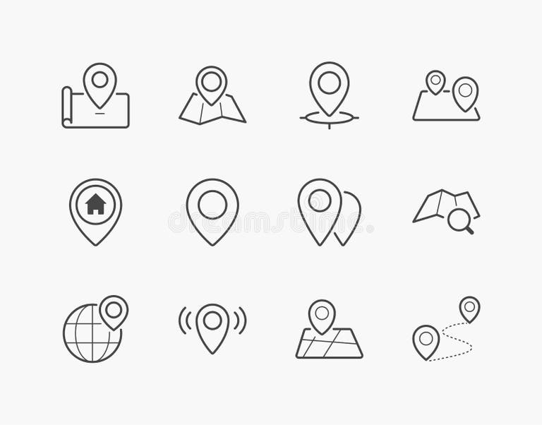 Simple Set of Location Pin Thin Line Icons Stock Vector - Illustration ...