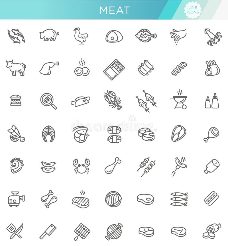 Simple Set of Meat Related Vector Line Icons Stock Vector ...