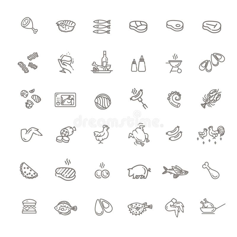 Simple Set of Meat Related Vector Line Icons. Stock Vector ...
