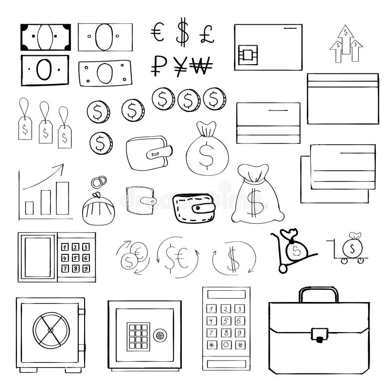 Simple Set of Money Related Vector Icons for Your Design. Hand-drawn ...