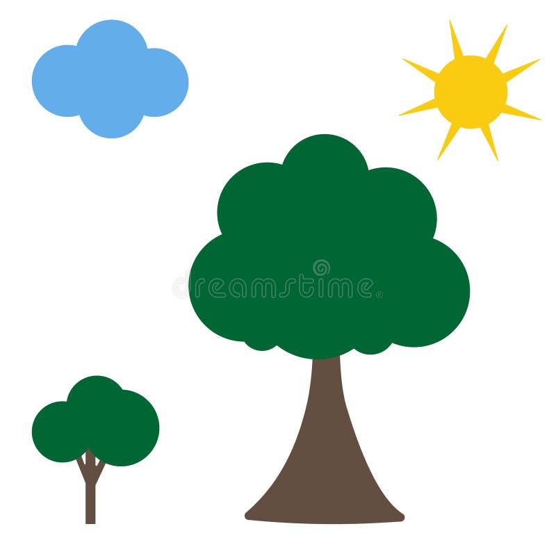 Simple Set of Outdoor Design Elements. Tree, Bush, Sun and Cloud ...