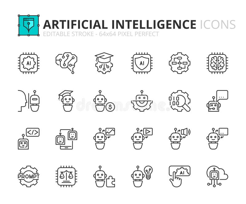 Simple Set of Outline Icons about Artificial Intelligence Stock Vector ...