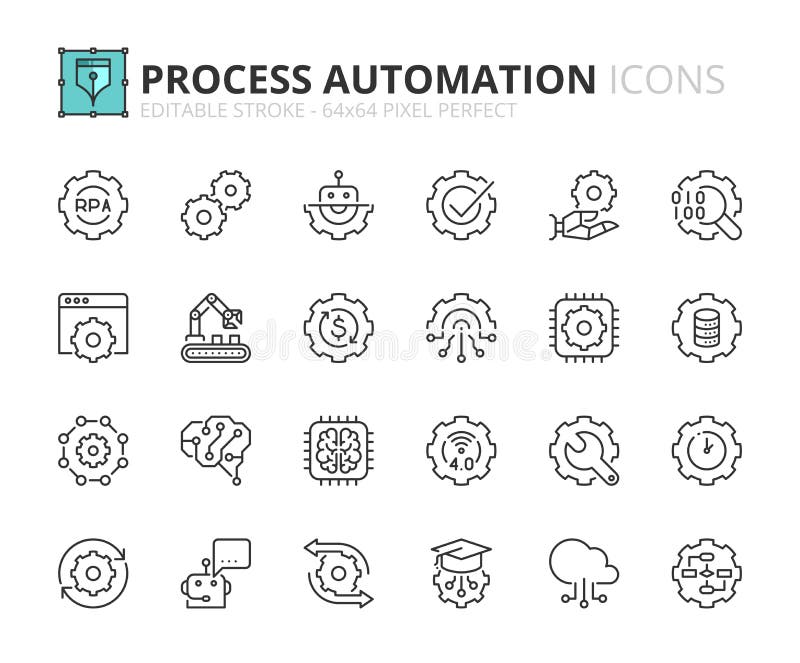 Simple Set of Outline Icons about Robotic Process Automation Stock ...