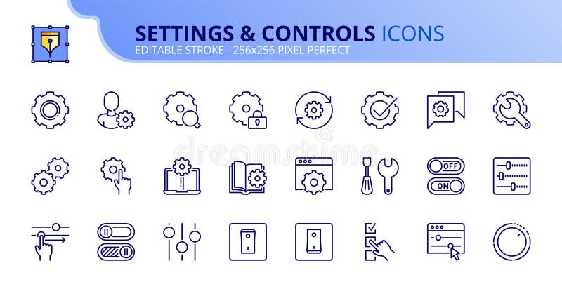 Simple Set of Outline Icons about Settings and Controls Stock Vector ...