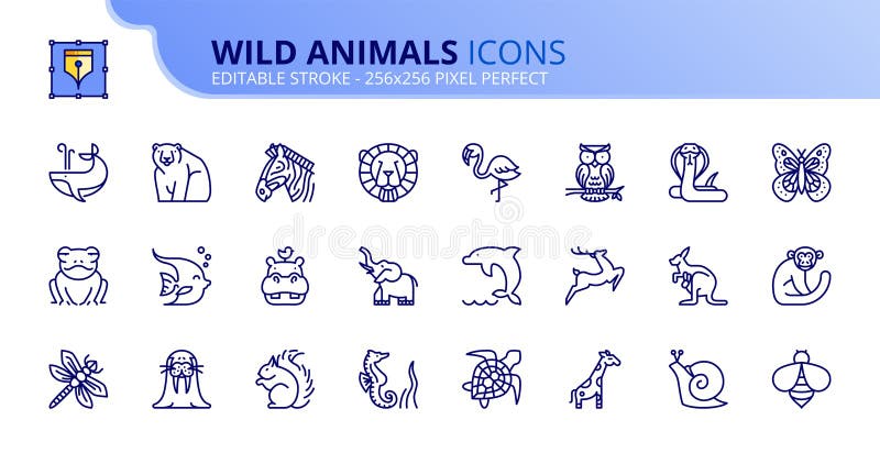 Simple Set of Outline Icons about Wild Animals Stock Vector ...