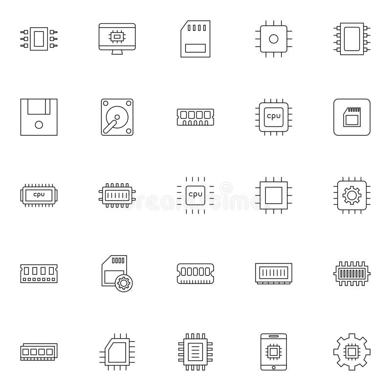 RAM, Memory, CPU Line Icons Set Stock Vector - Illustration of business ...