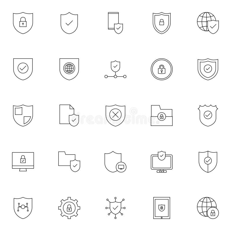 Security, Protection, Safety Line Icons Set Stock Vector - Illustration ...