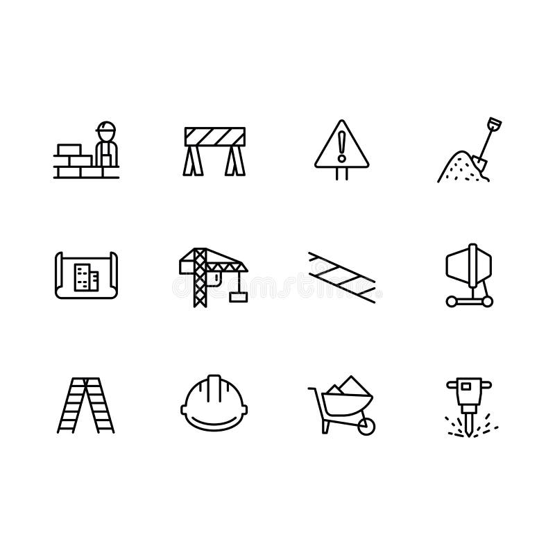 Simple Set Symbols Building Construction and Engineering Line Icon ...